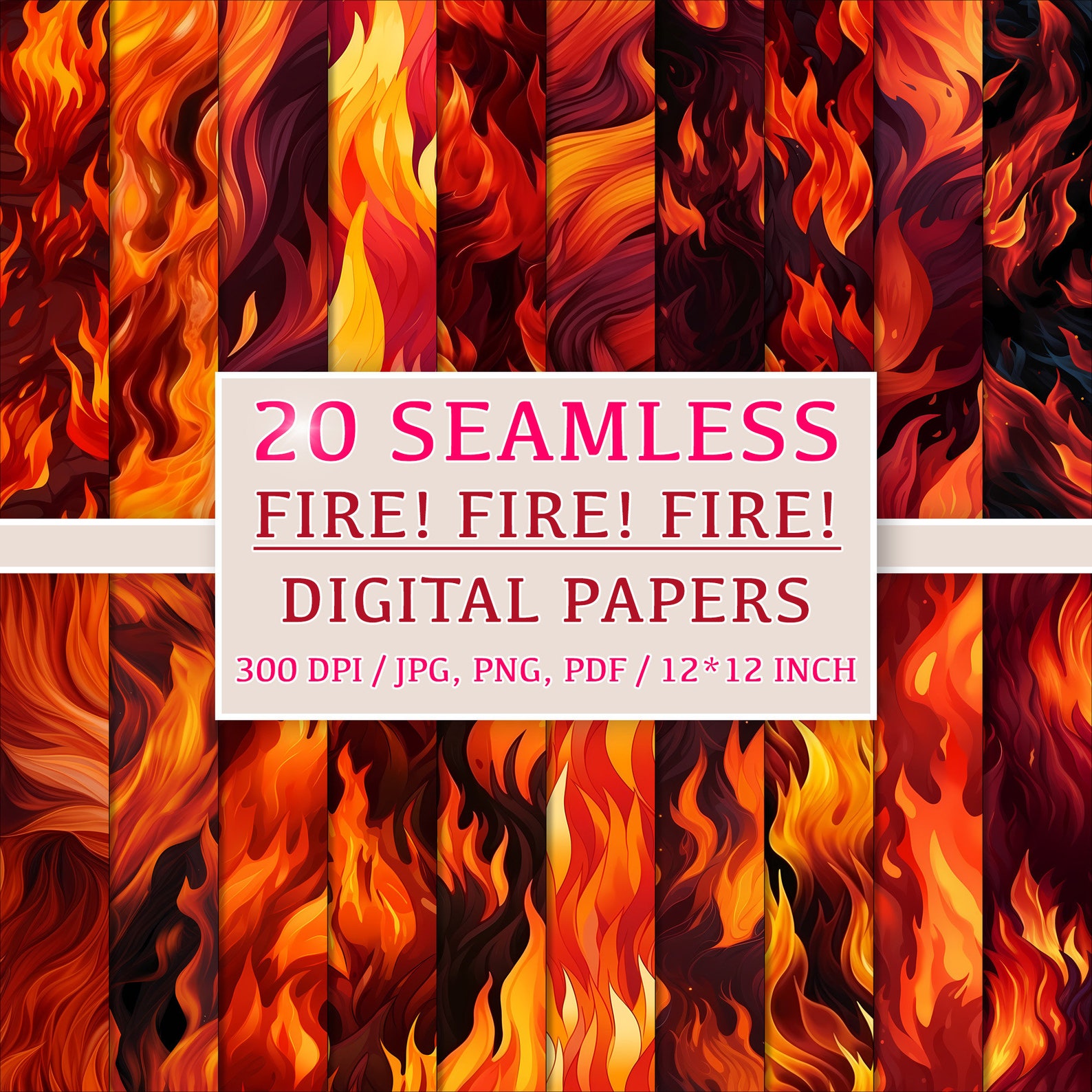 Fiery Elegance: 20 Seamless Fire Digital Paper Patterns - Hot, Lava ...