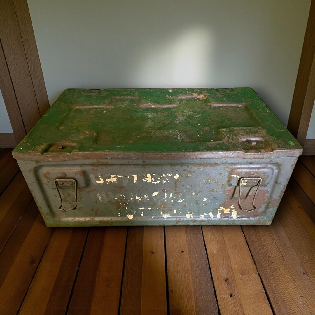 Vintage Military Ammo Box – WWII Era Metal Storage Chest – Industrial ...