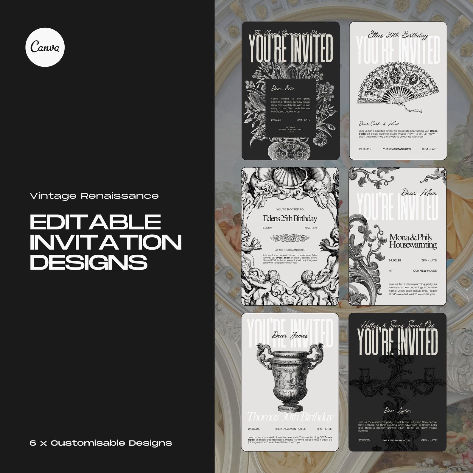 Vintage Renaissance Invitation Templates: Editable Canva Designs ...