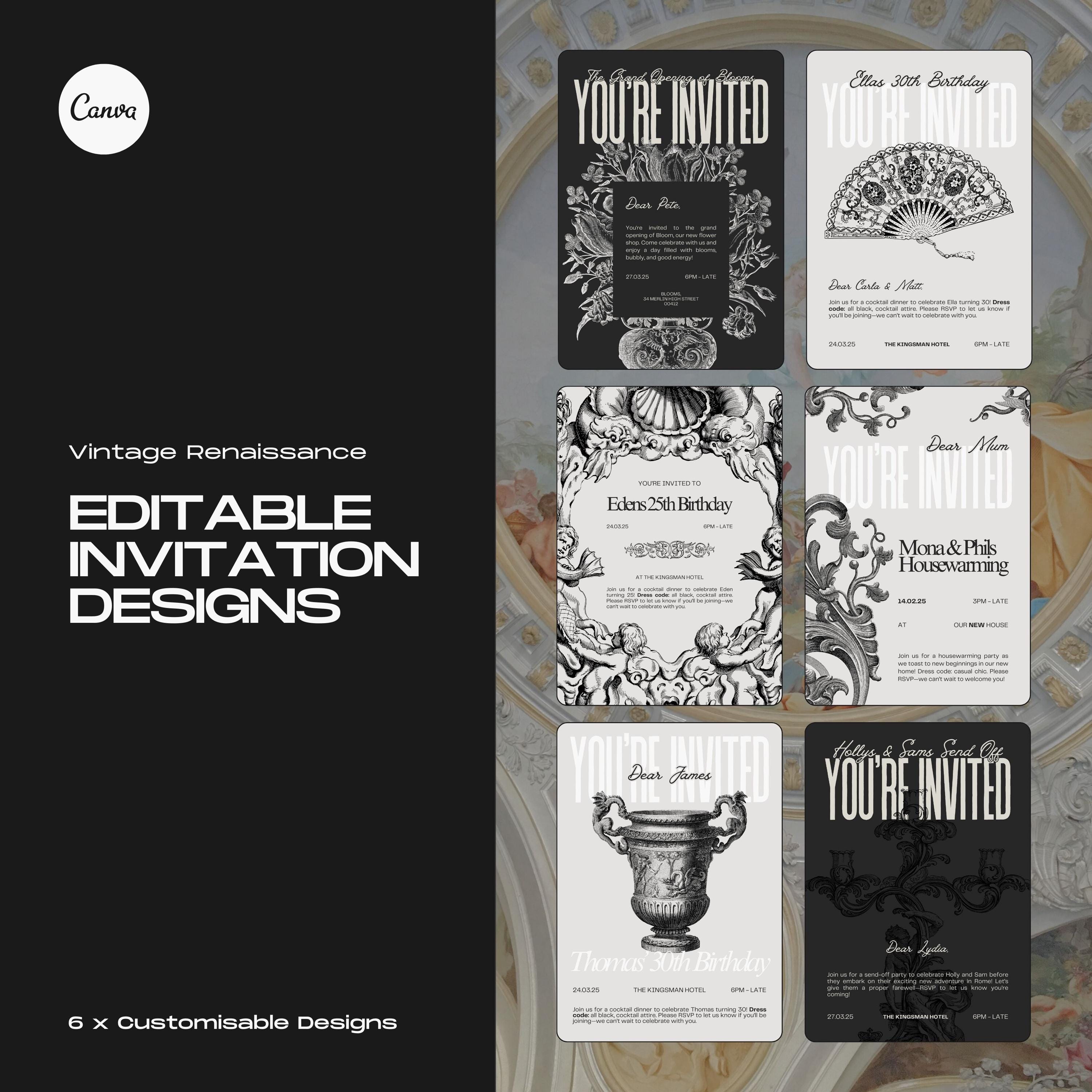 Vintage Renaissance Invitation Templates: Editable Canva Designs ...