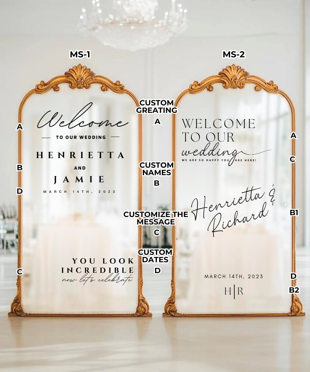 Welcome Wedding Sign | Customizable Names - Wedding Mirror Decal for ...