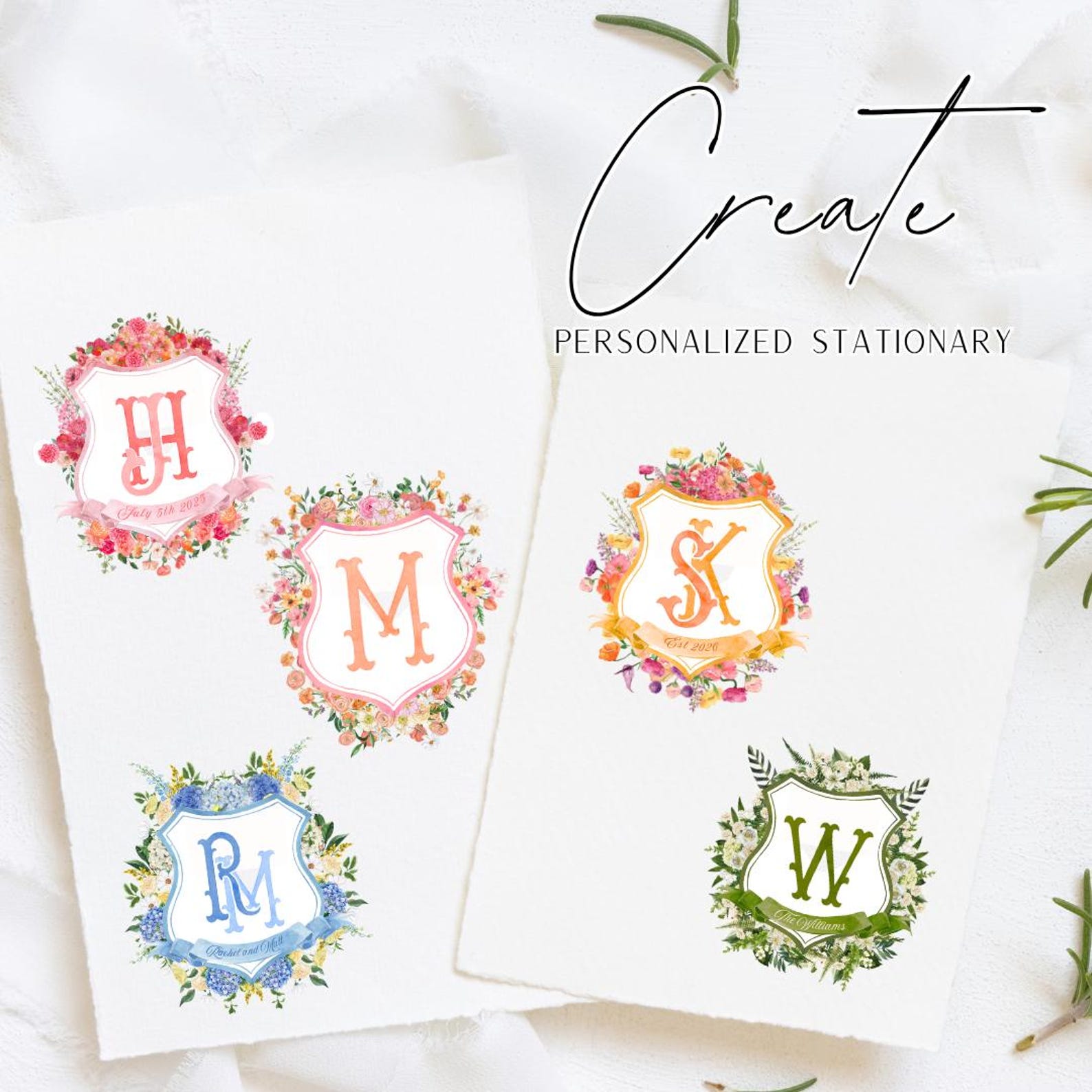 Colorful Custom Wedding Monogram Crest, Custom Wedding Crest Event ...