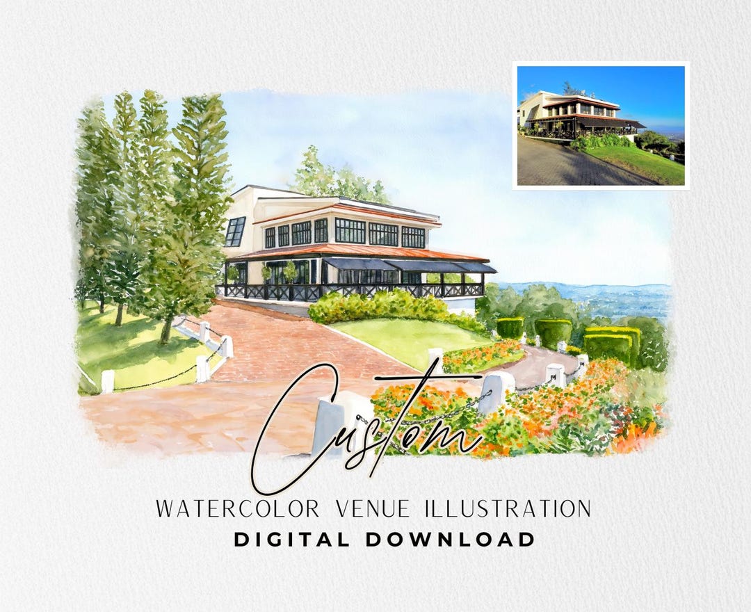 Custom Watercolor Wedding Venue Illustration Digital - Etsy