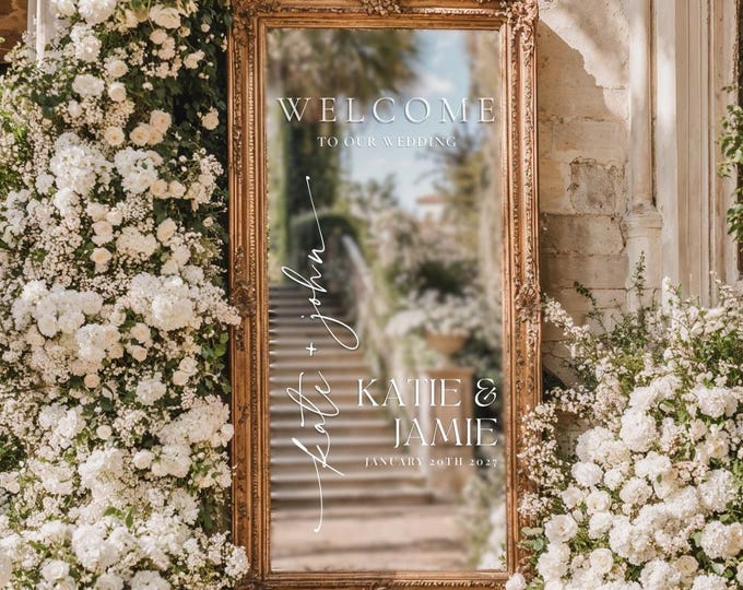 Welcome Wedding Sign | Customizable Names - Wedding Mirror Decal for ...