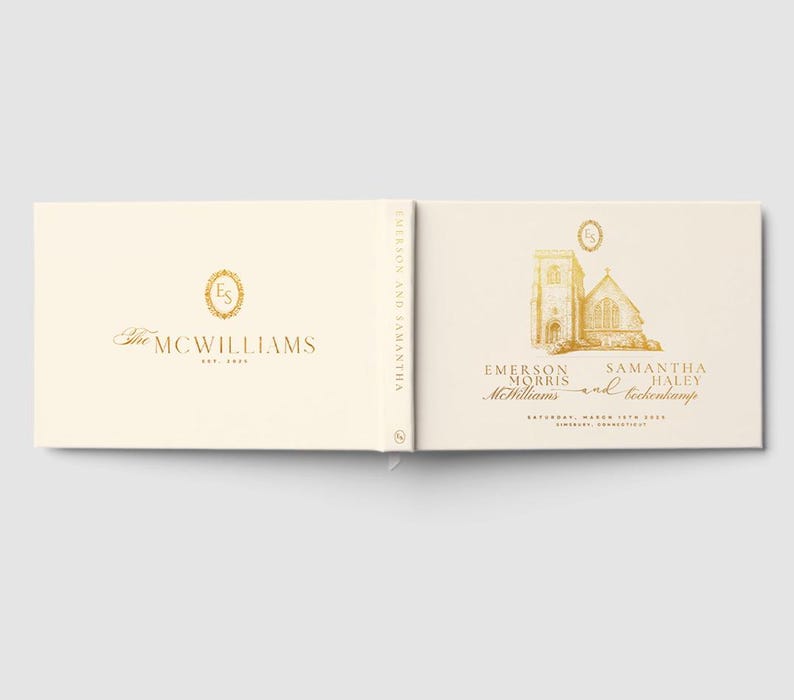Minimalist Wedding Guest Book With Custom Venue Illustration ...