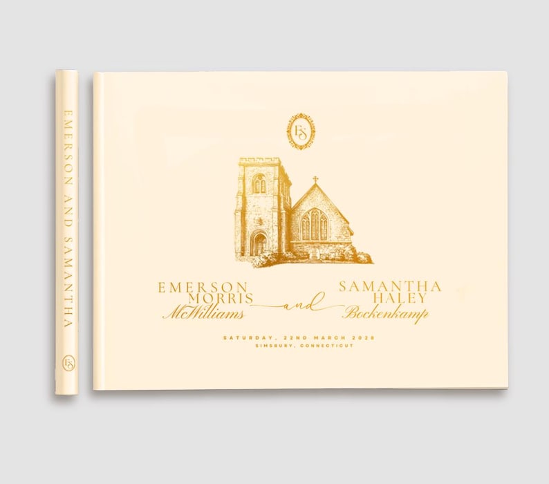 Minimalist Wedding Guest Book With Custom Venue Illustration ...