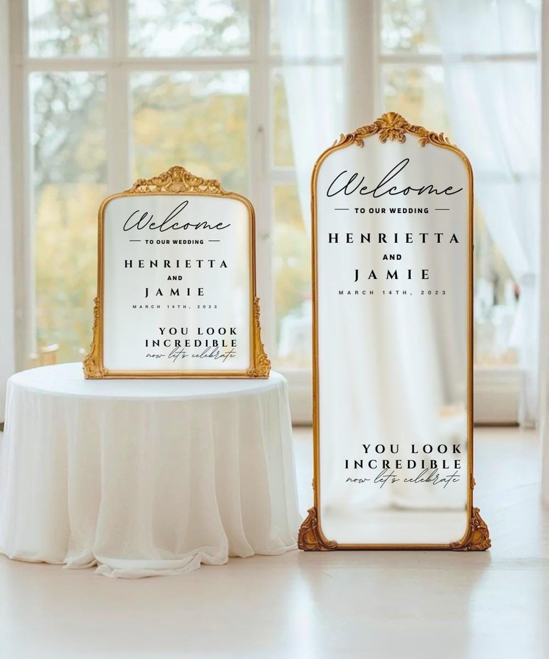 Wedding Selfie Mirror Welcome Sign With Names | Custom Welcome Sign ...