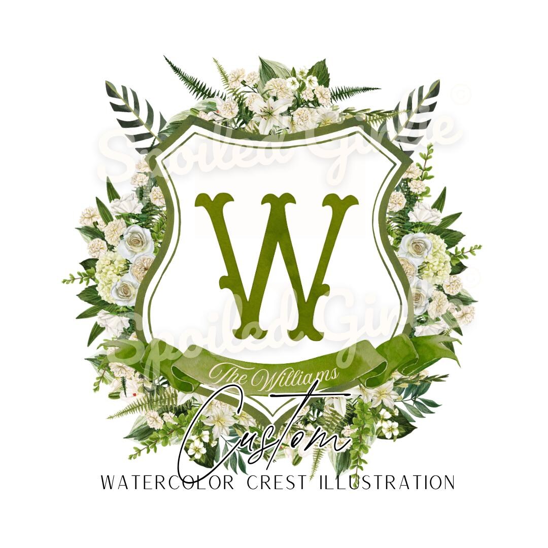 Custom Green Watercolor Crest, Wedding Monogram Crest Design, Custom ...