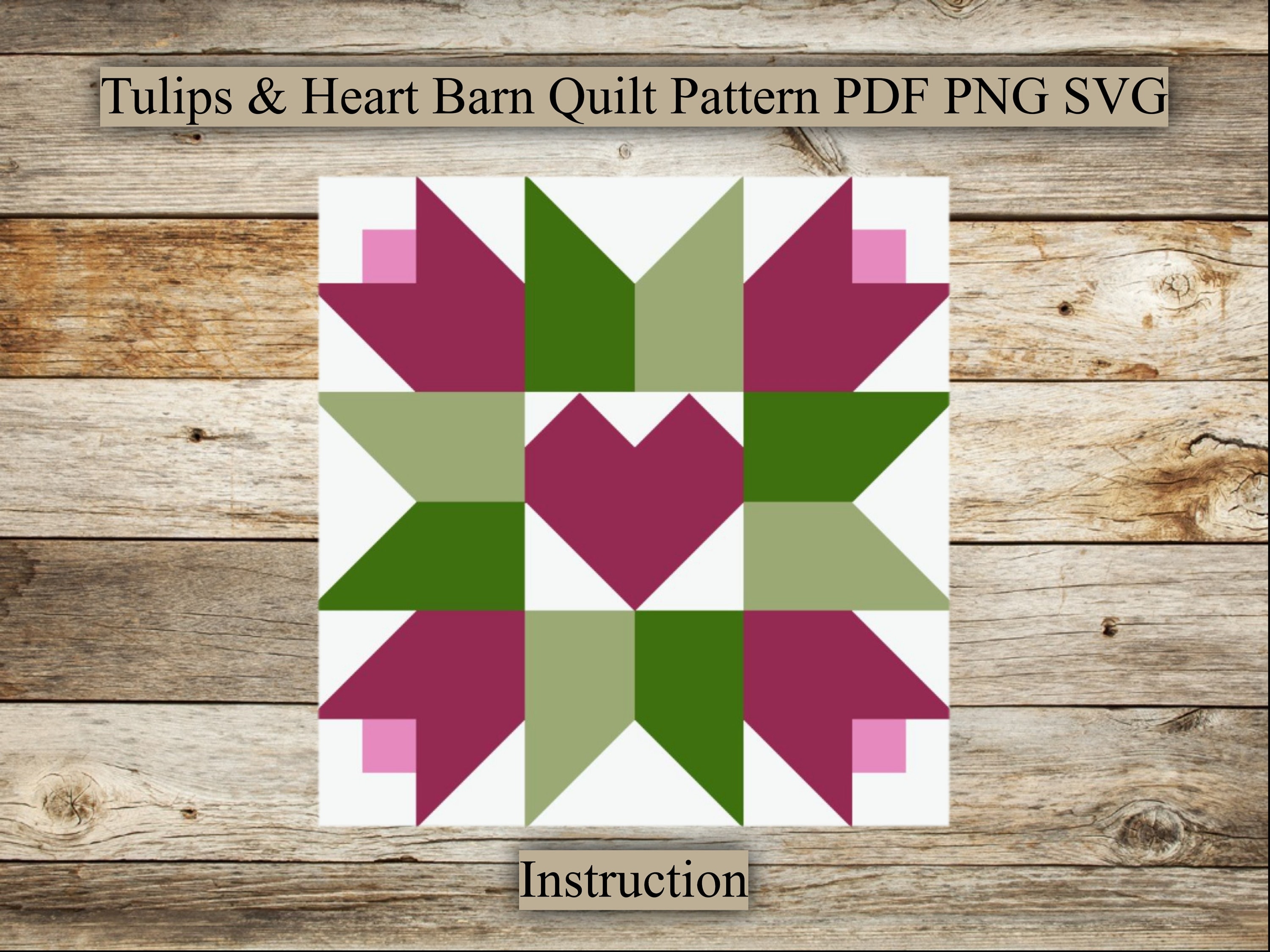 Tulips & Heart, Barn Quilt Pattern, Barn Quilt Laser Cut File, Barn ...