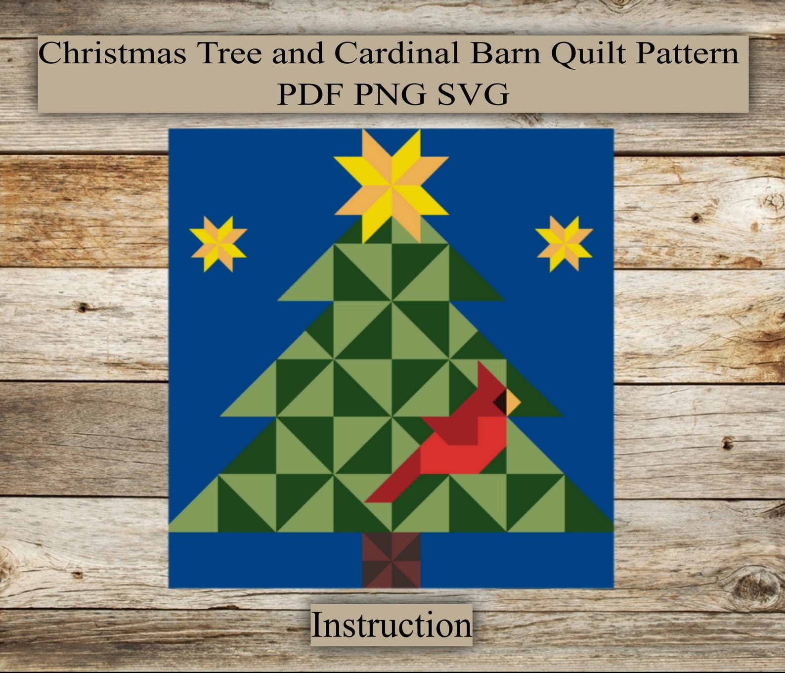Christmas Tree and Cardinal, Barn Quilt Pattern, Instruction for ...