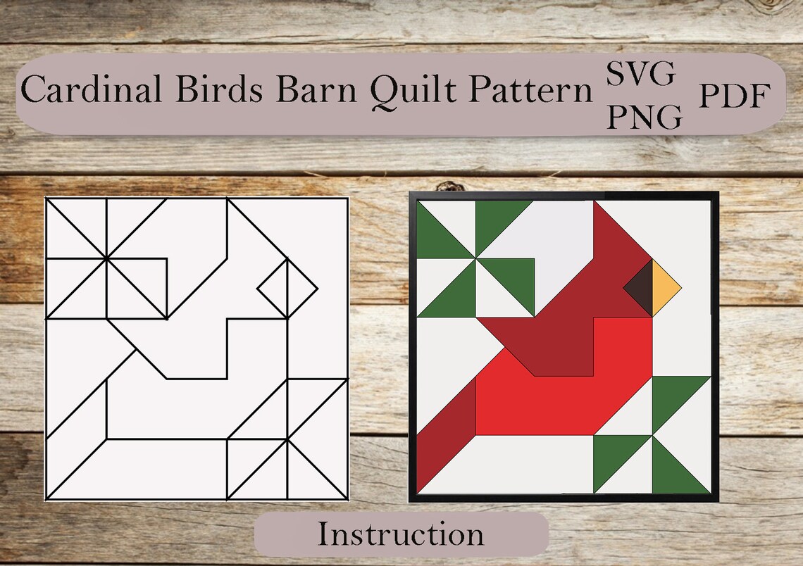 Cardinal Barn Quilt Pattern SVG PNGPDF Barn Quilt - Etsy Canada