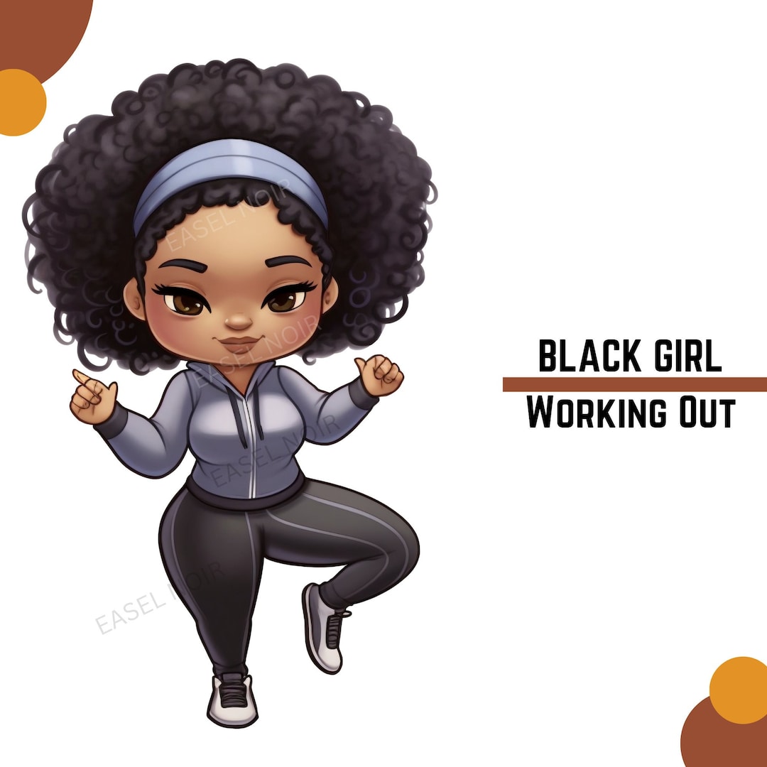 Black Girl Workout | Plus Size Women | Fitness Clipart | Curvy Girl ...