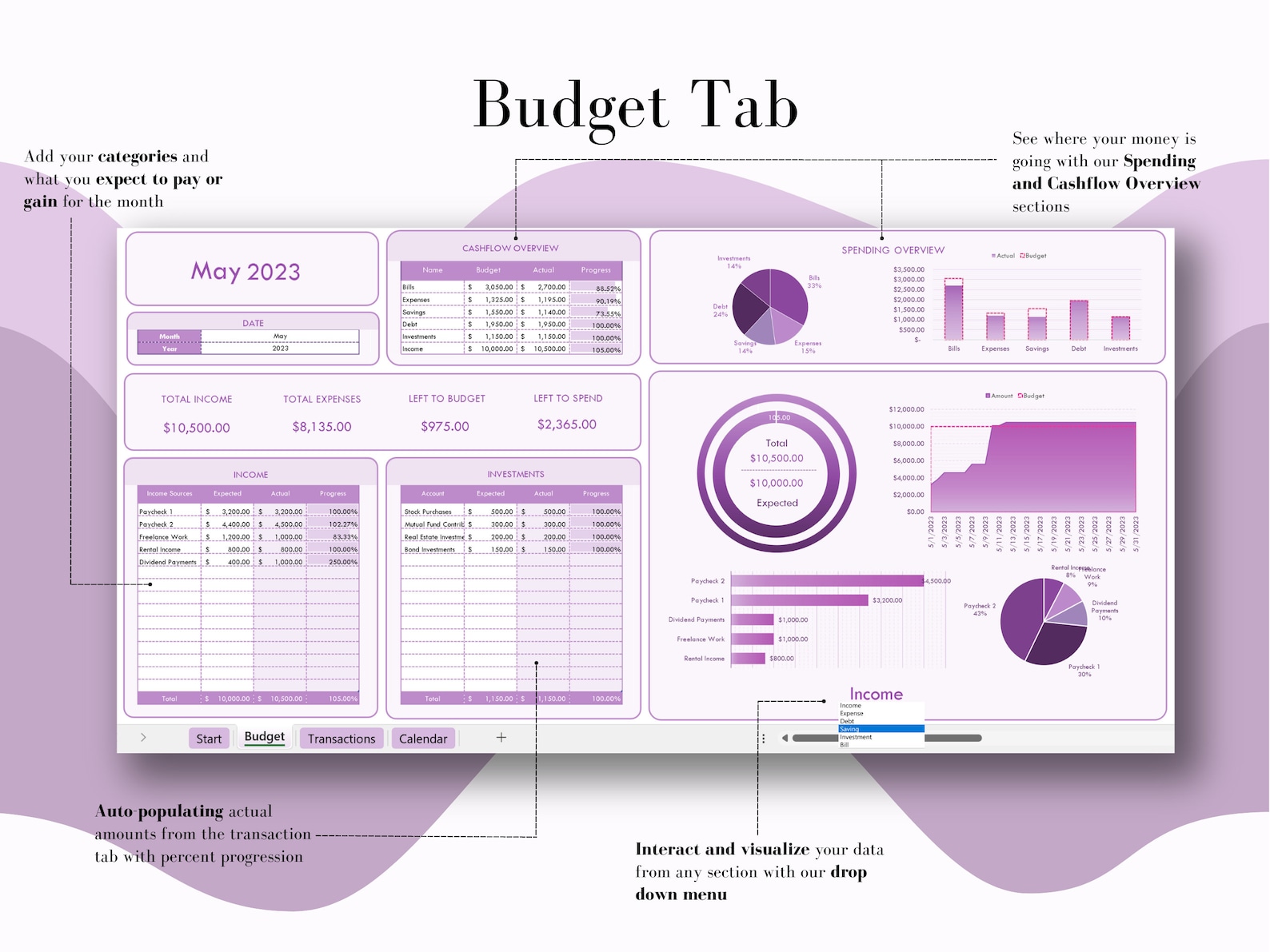 Monthly Budget Excel Spreadsheet Template, Budget Planner, Budget ...