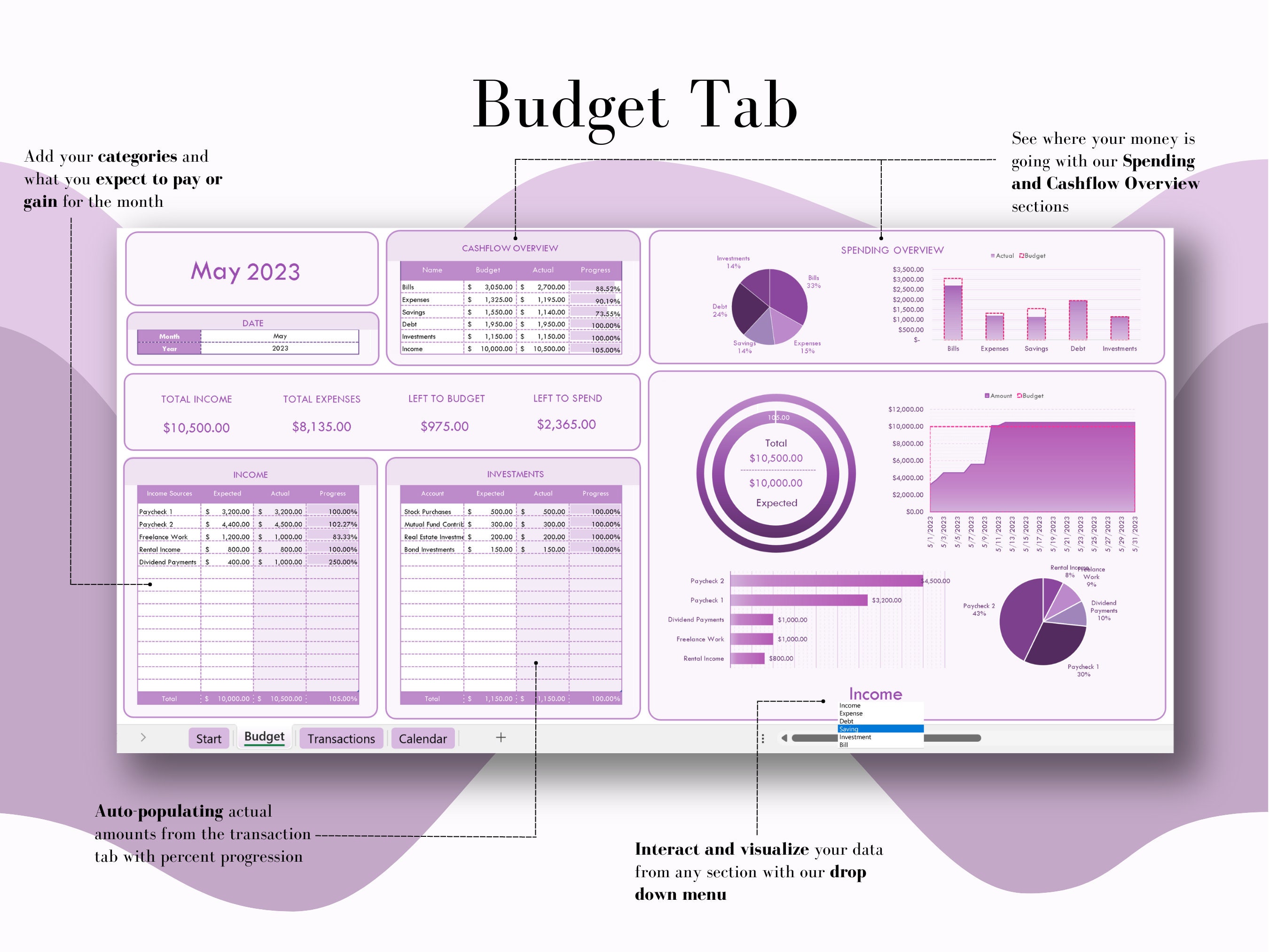 Monthly Budget Excel Spreadsheet Template, Budget Planner, Budget ...