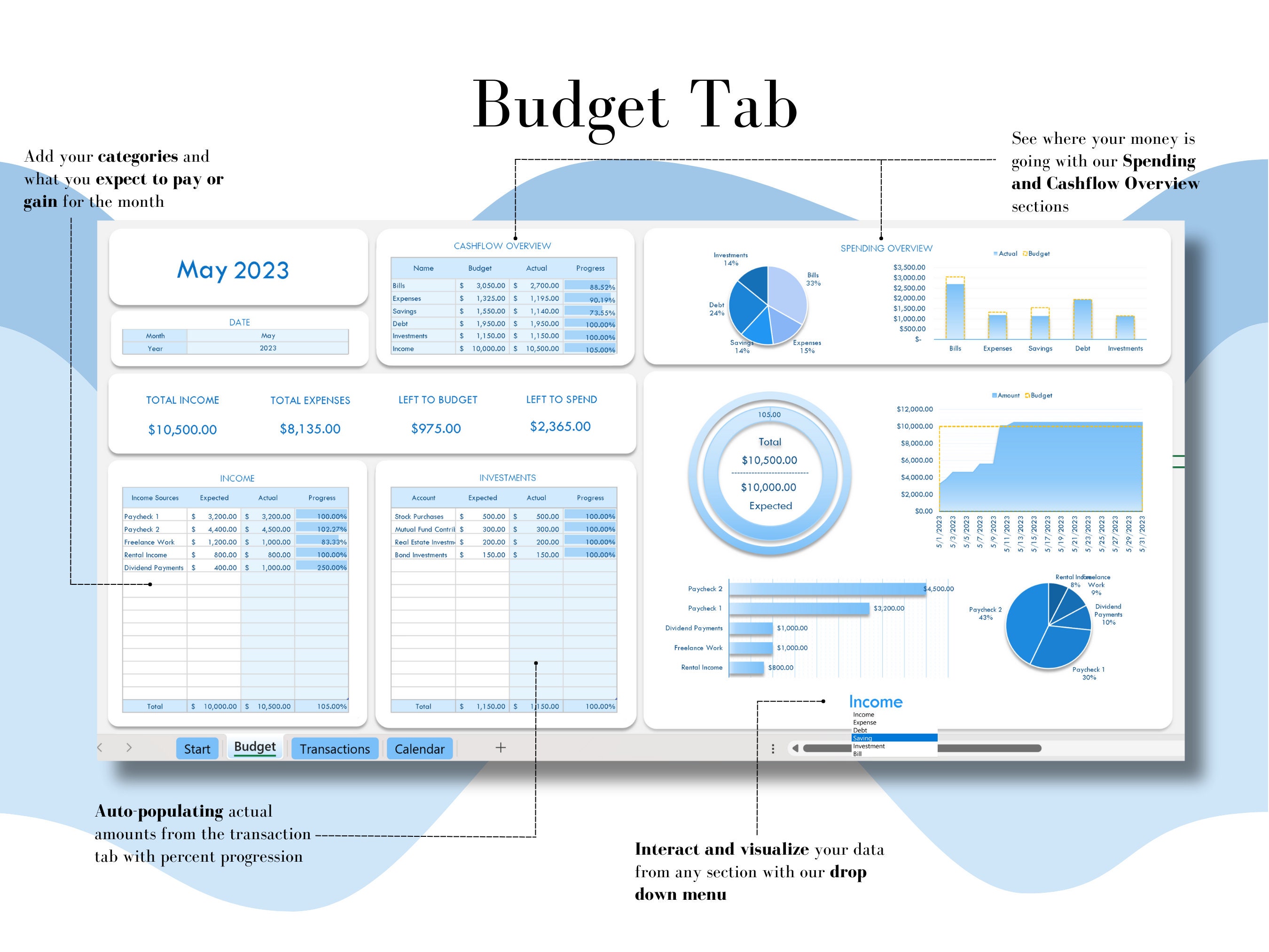 Monthly Budget Excel Spreadsheet Template, Budget Planner, Budget ...