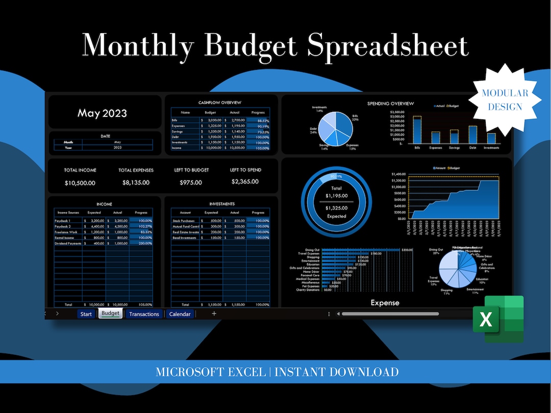 Monthly Budget Excel Spreadsheet Template, Budget Planner, Budget ...
