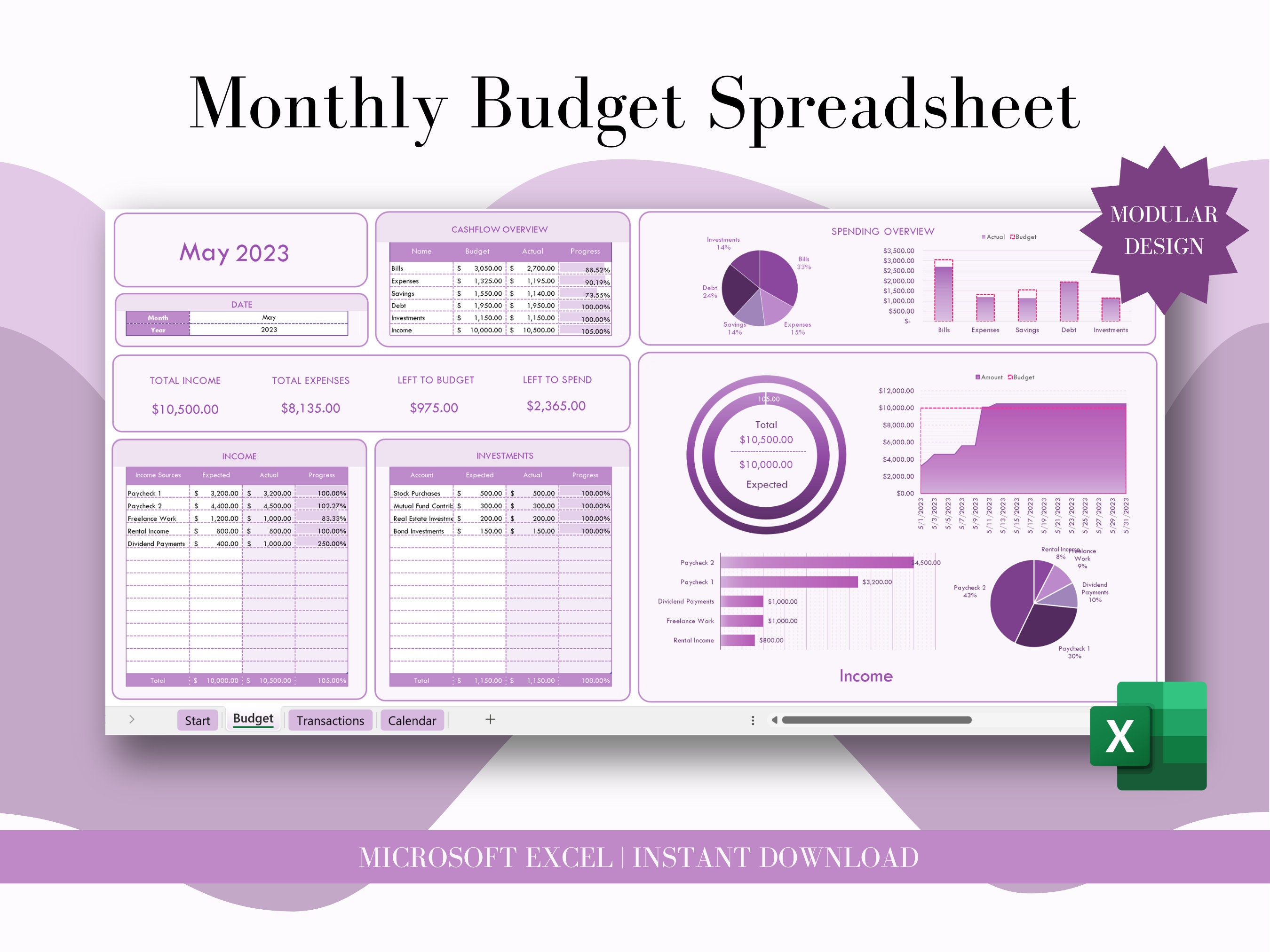 Monthly Budget Excel Spreadsheet Template, Budget Planner, Budget ...