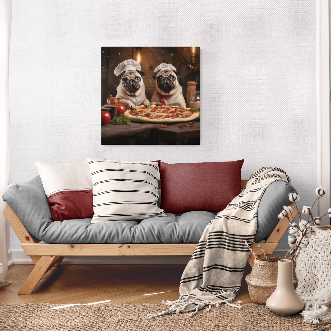 Pizzaiolo Pugs Wall Art Canvas, Abstract Canvas Print, Abstract Artwork ...
