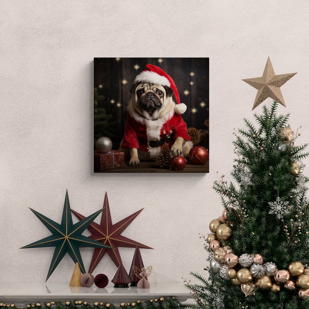 Santa Pug Wall Art Matte Canvas,abstract Canvas Print,artwork,animal ...