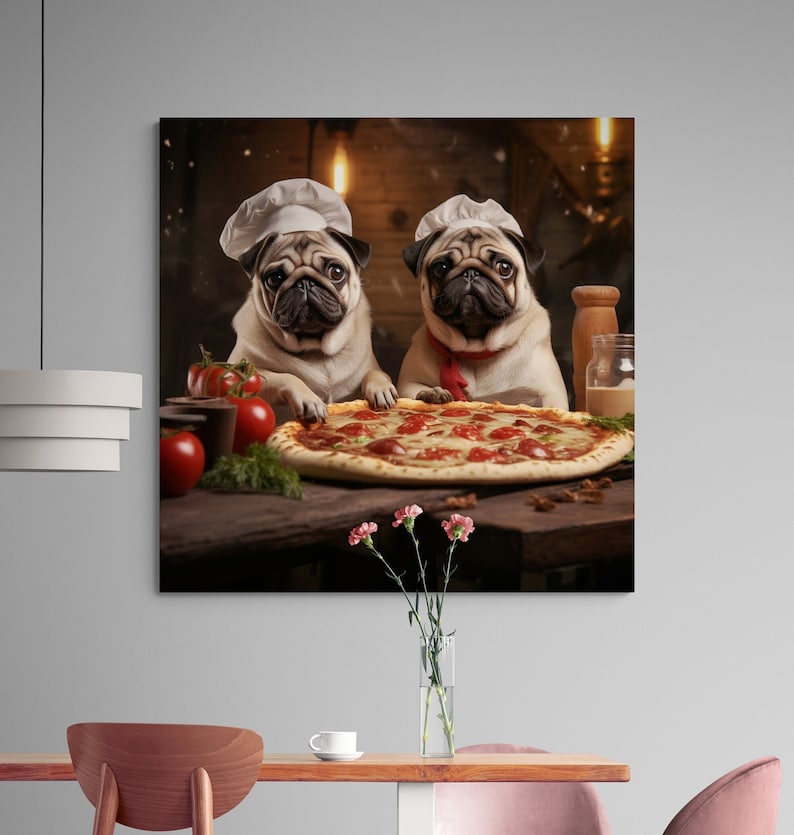 Pizzaiolo Pugs Wall Art Canvas, Abstract Canvas Print, Abstract Artwork ...