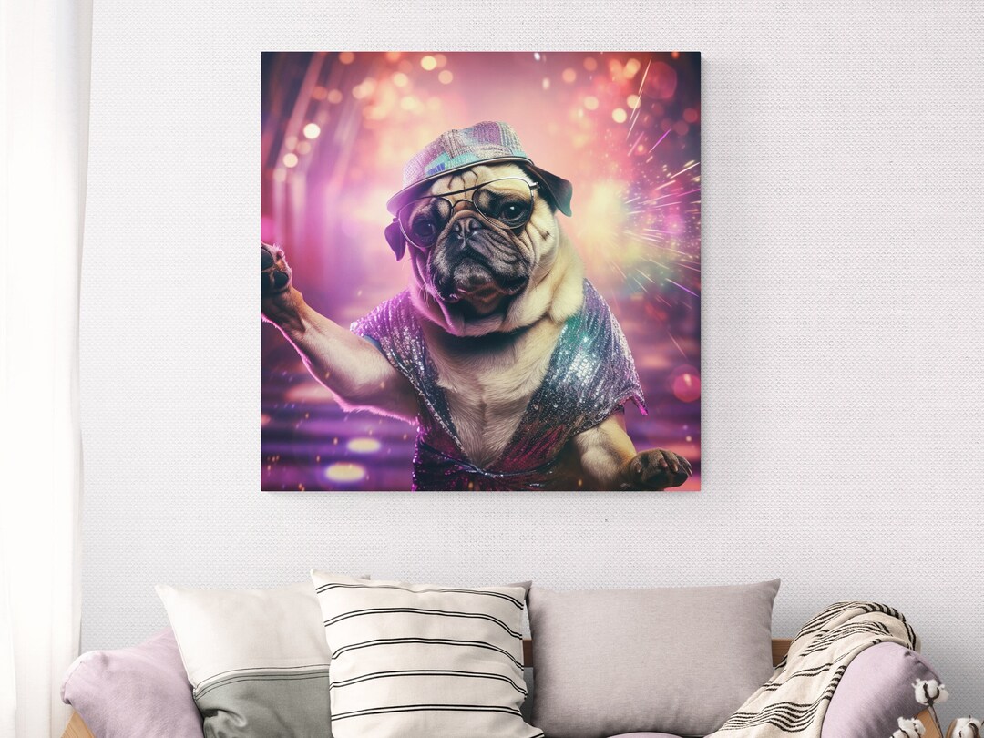Disco Groovy Pug Wall Art Matte Canvas,abstract Canvas Print,artwork ...