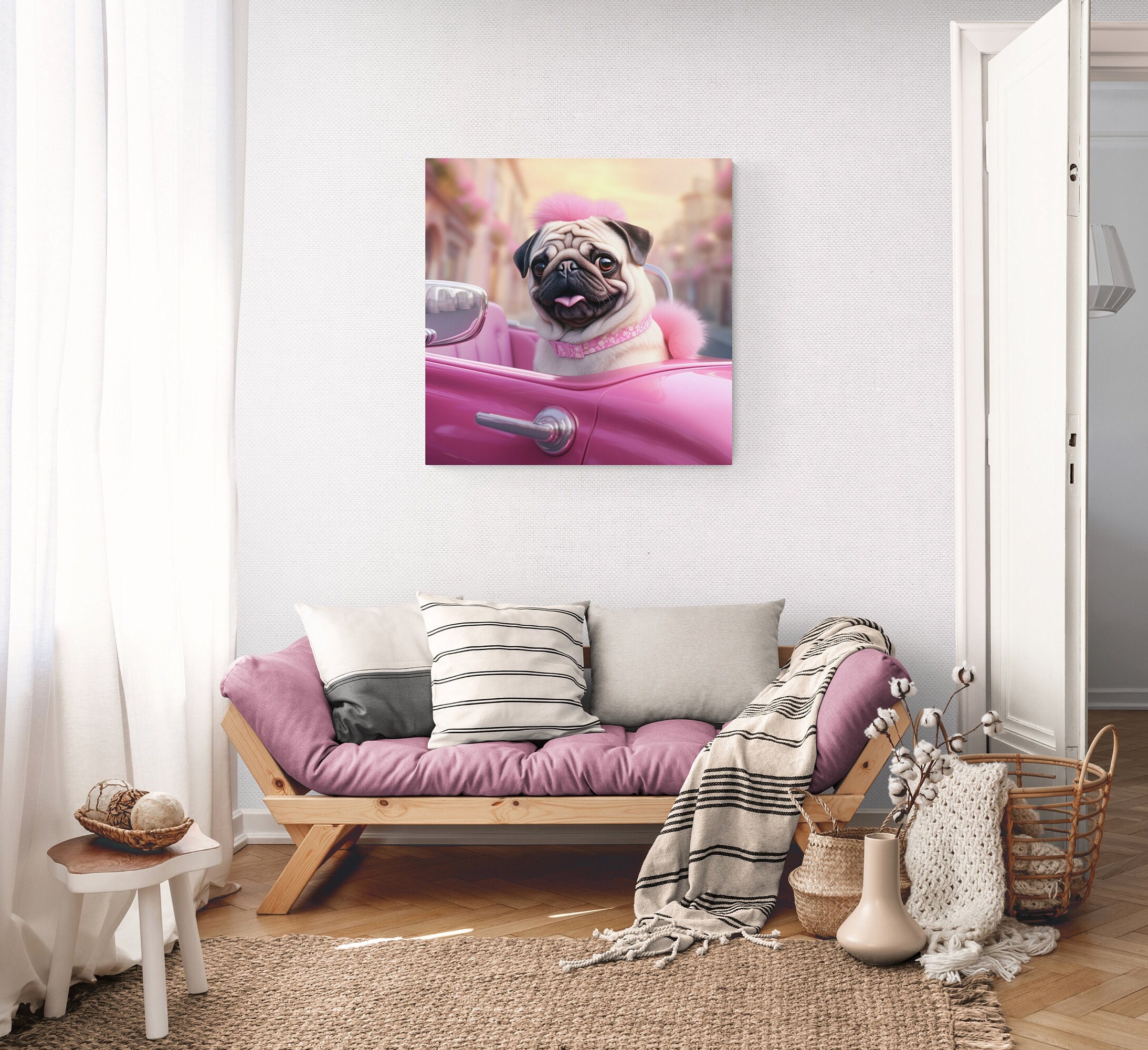 Barbie Pug Wall Art Canvas, Abstract Canvas Print, Abstract Artwork ...