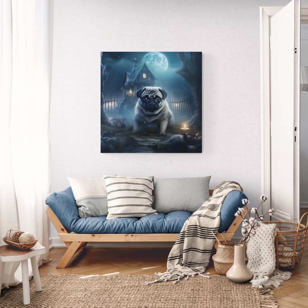 Halloween Spooky House Pug Wall Art Matte Canvasabstract - Etsy