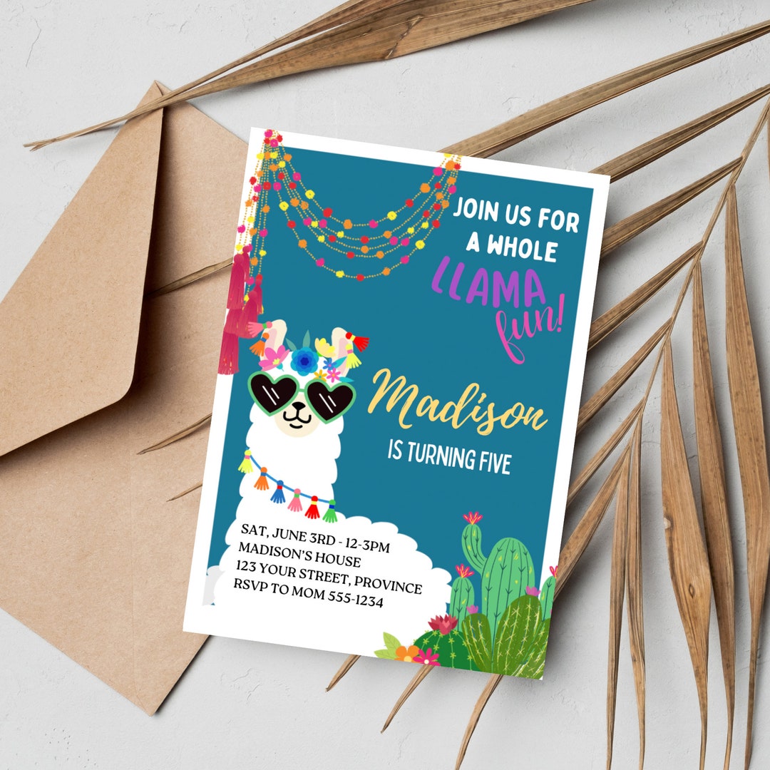Llama Birthday Invitation - Whole Llama Fun - Llama Theme Party ...