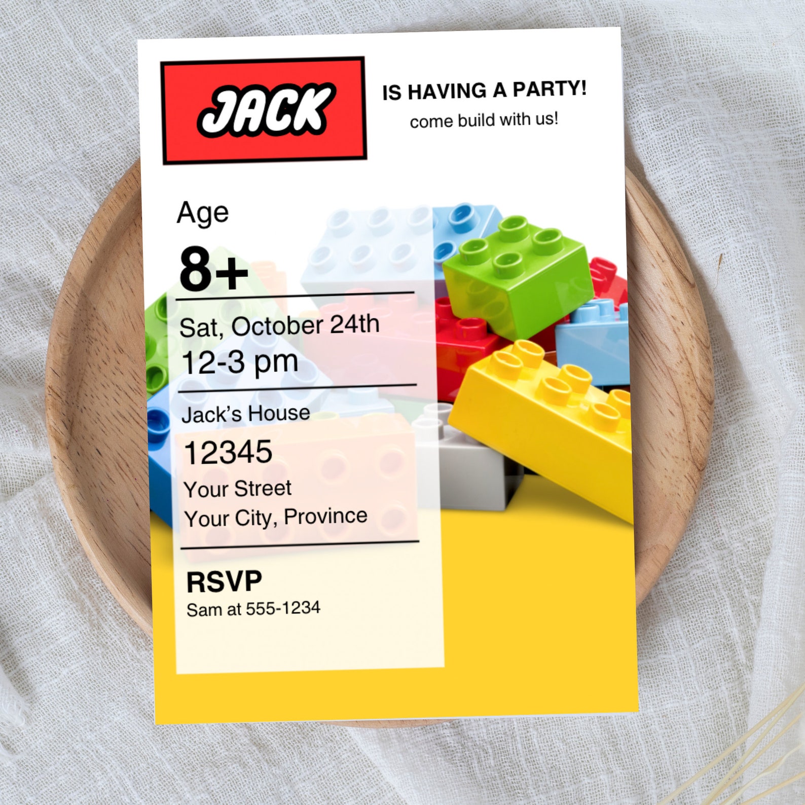 Building Blocks Birthday Invitation - Bricks Birthday Invitation ...