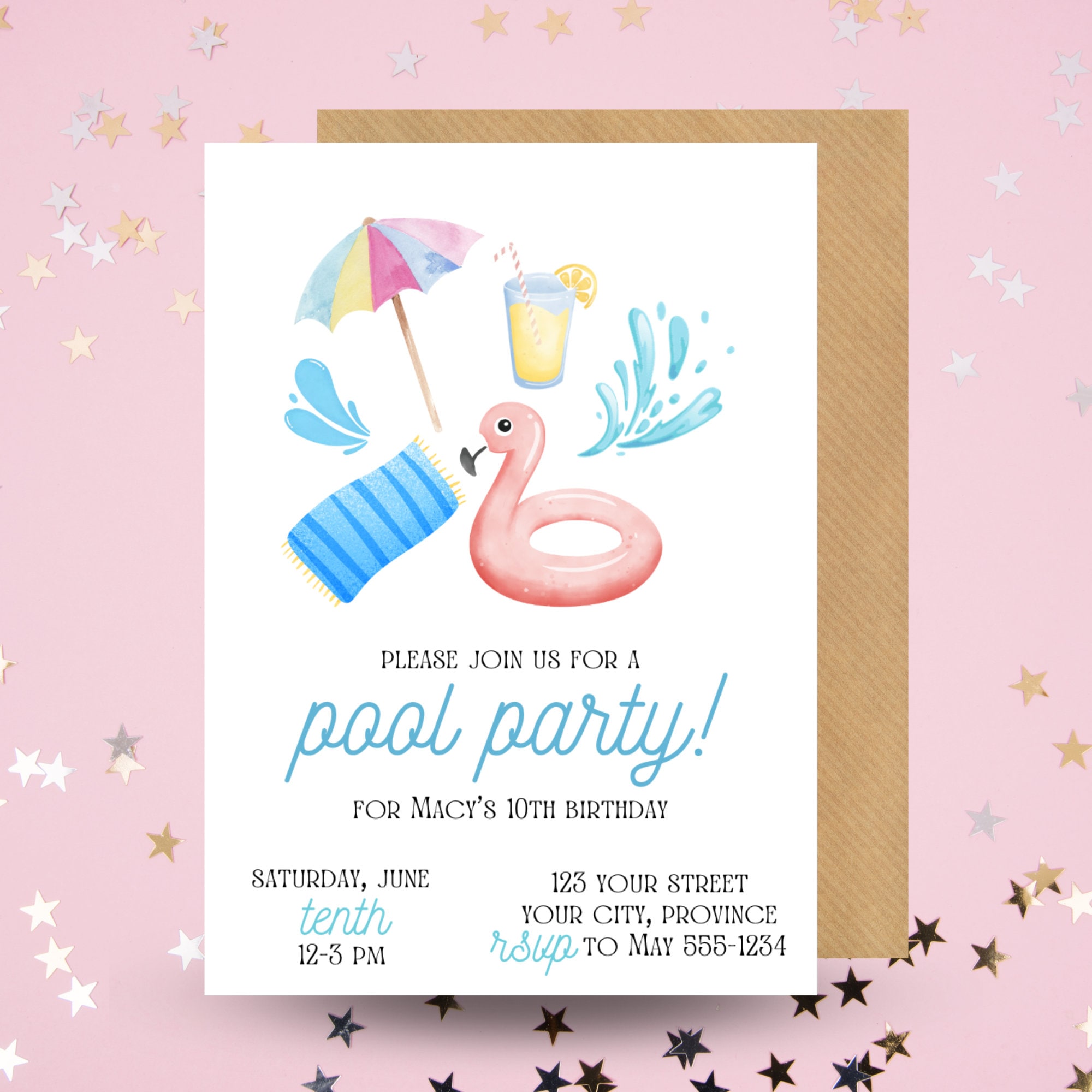 Pool Party Birthday Invitation - Swimming Party - Swim - Flamingo ...