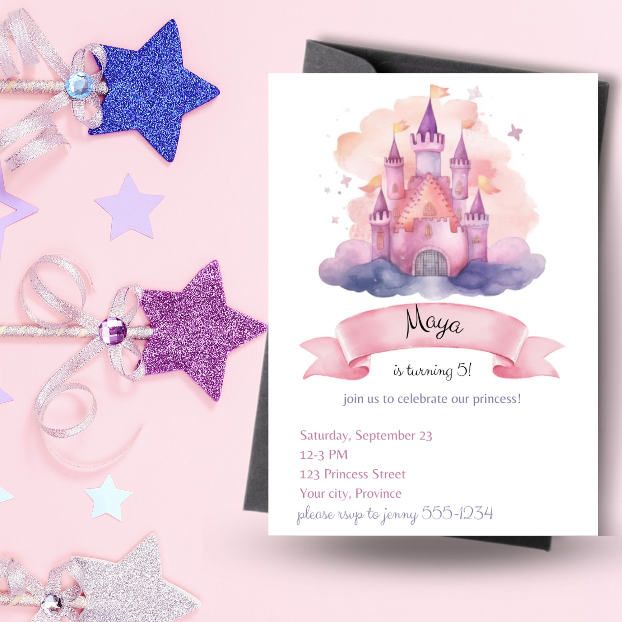Princess Birthday Invitation - Princess Castle Invitation - Pink and ...