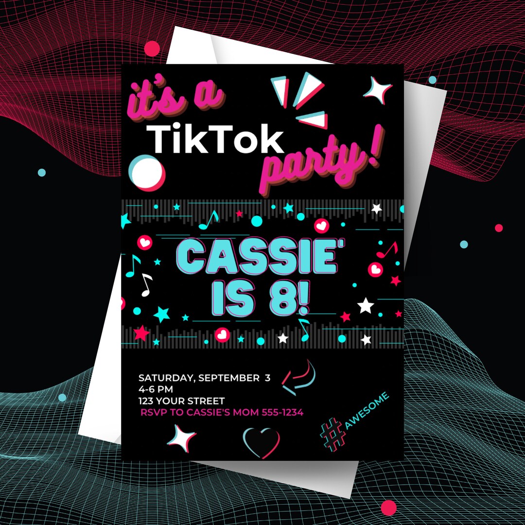 Tiktok Birthday Invitation - Girl Tiktok Party - Pink and Blue ...