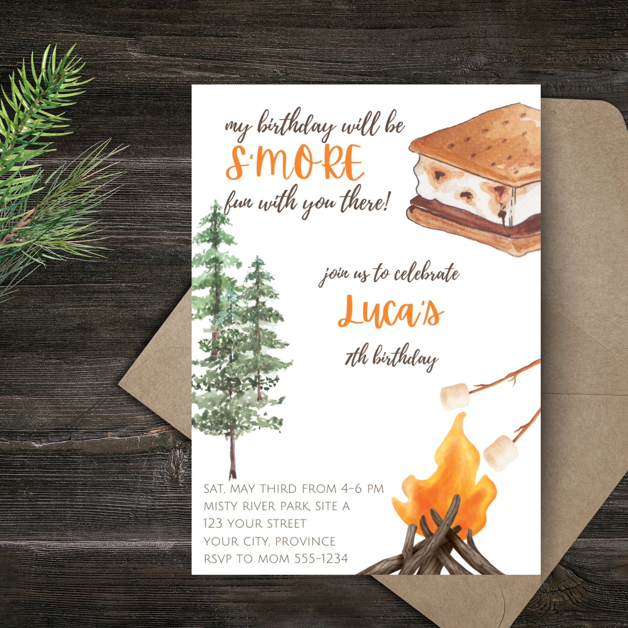 S'mores Birthday Invitation - Camping Party - Campfire - Bonfire - Nature Forest Party ...