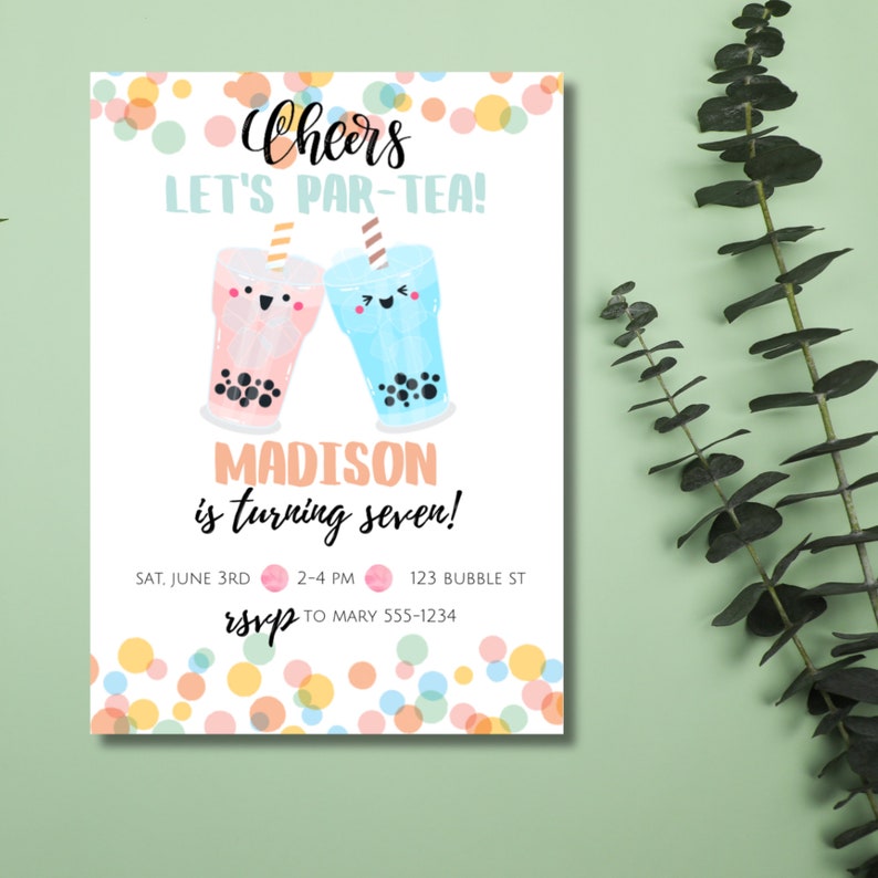 Bubble Tea Birthday Invitation - Boba Tea Party Invitation - Let's Par ...