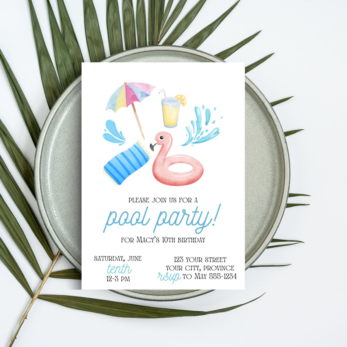 Pool Party Birthday Invitation - Swimming Party - Swim - Flamingo ...