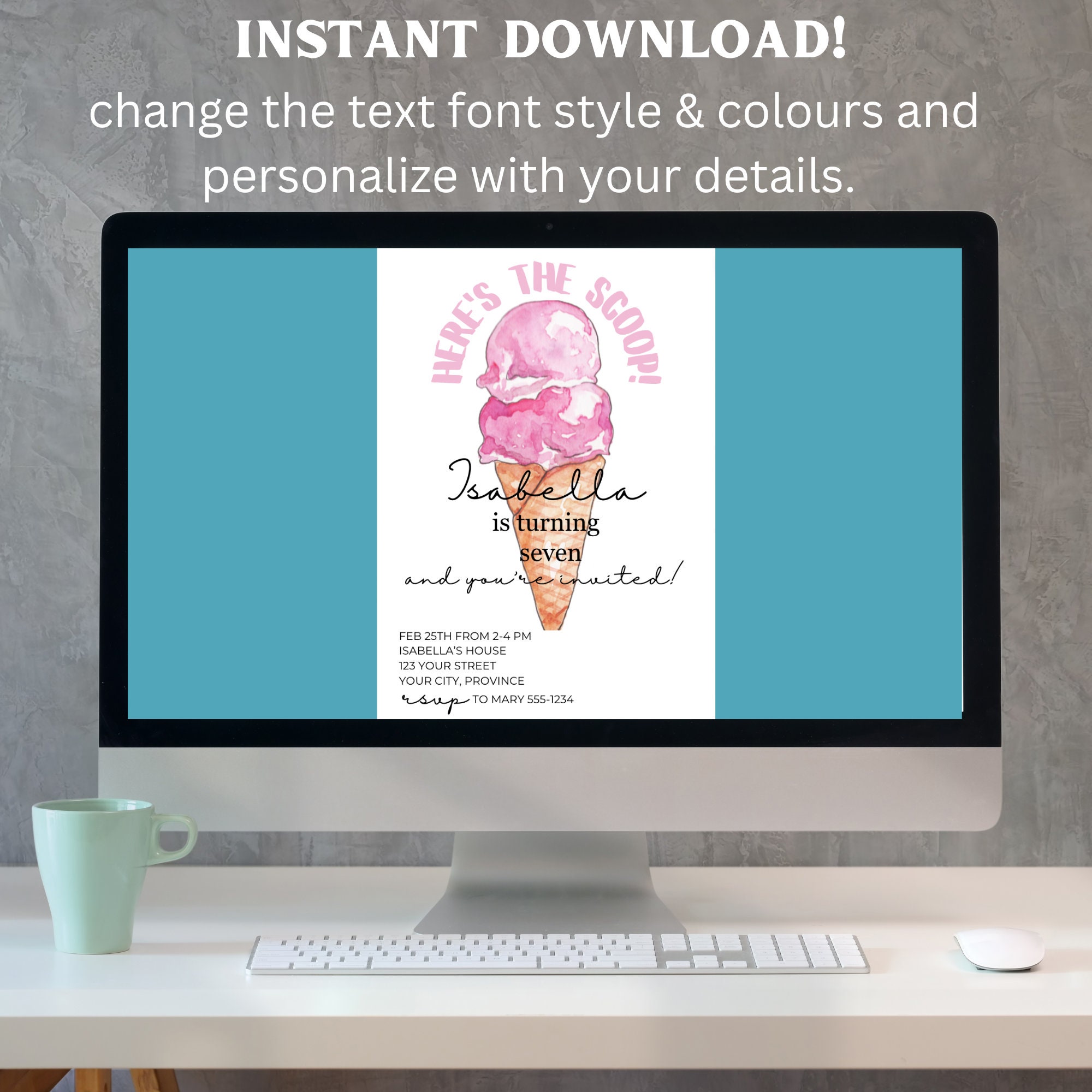 Ice Cream Cone Birthday Invitation - Here's the Scoop Invitation ...
