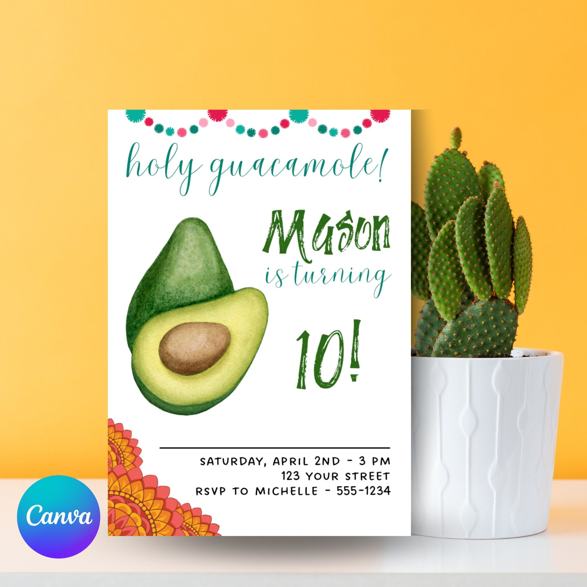 Custom Avocado Birthday Invitation - Holy Guacamole Invitation - Fiesta ...