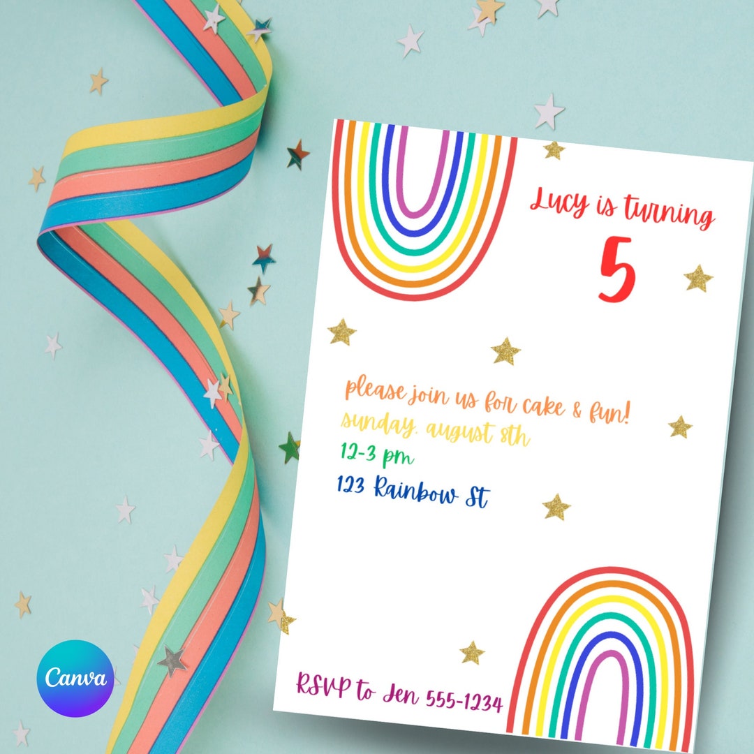 Custom Rainbow Invitation - Bright Rainbow - Colorful Invitation ...
