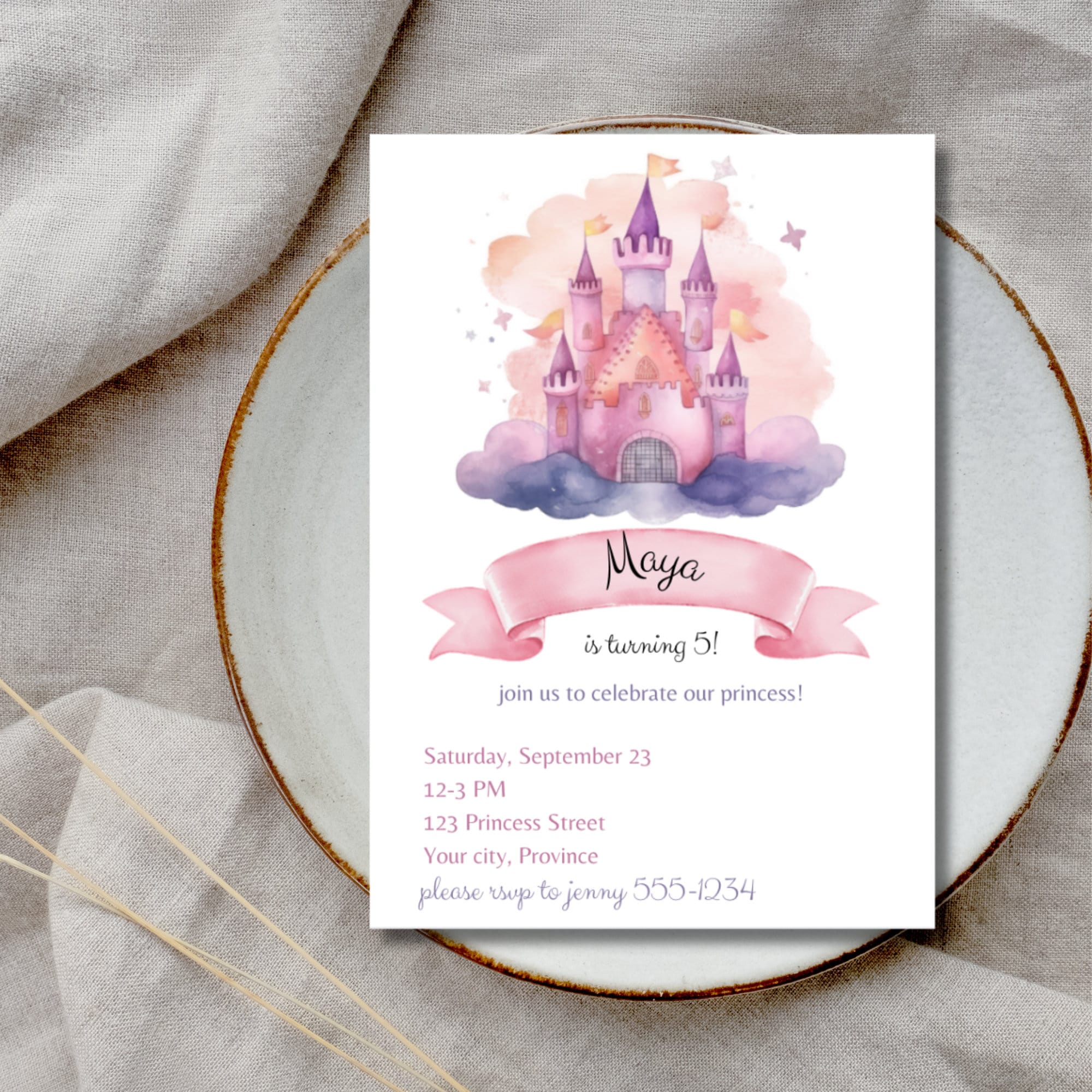 Princess Birthday Invitation - Princess Castle Invitation - Pink and ...