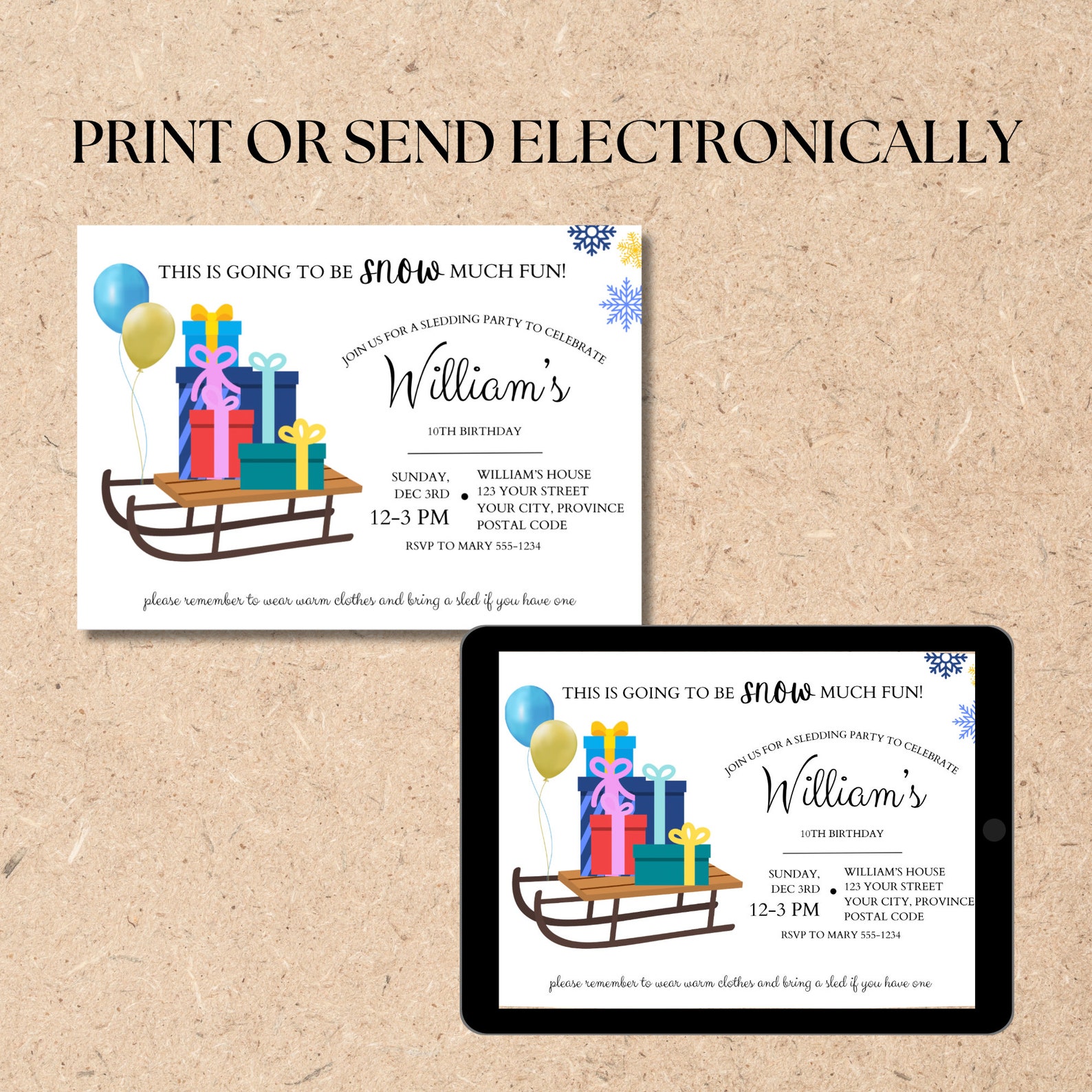 Sledding Birthday Party Invitation - Tobogganing Birthday Invitation ...