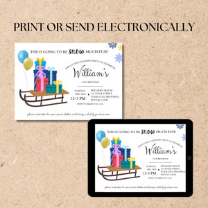 Sledding Birthday Party Invitation - Tobogganing Birthday Invitation ...