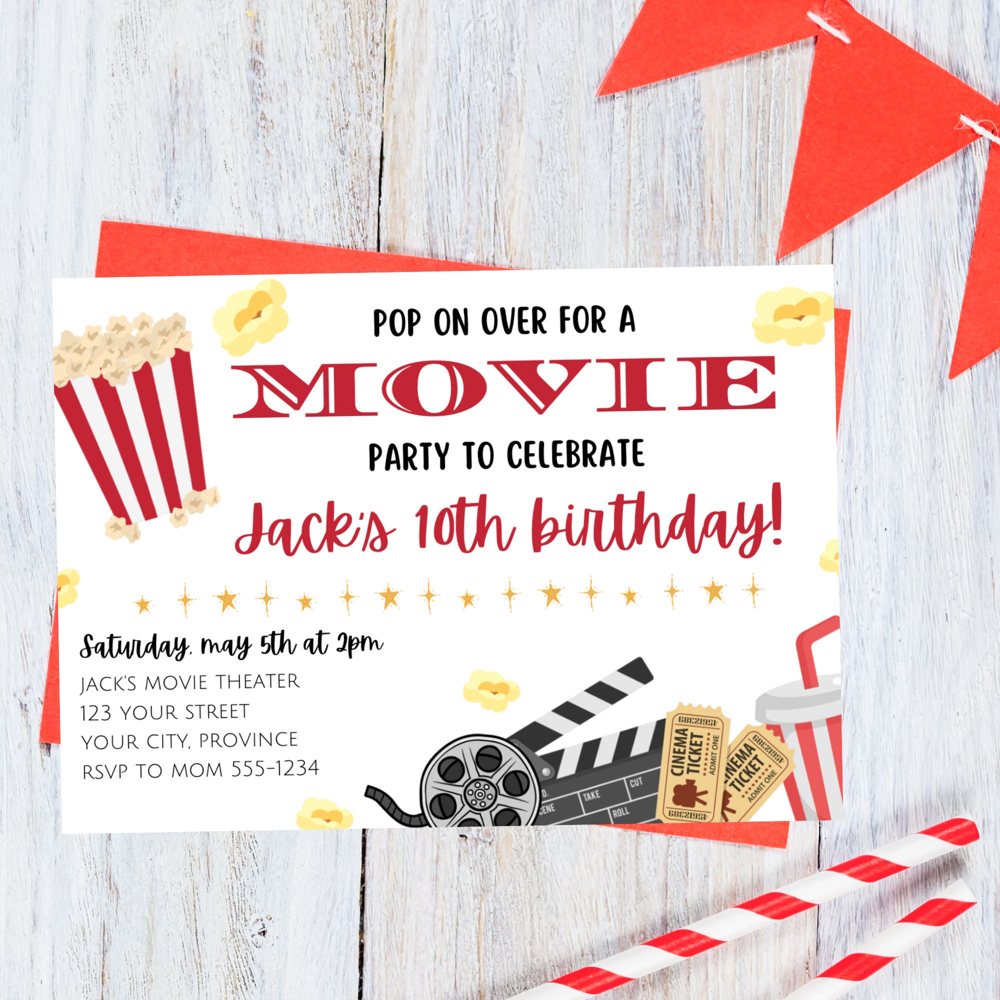 Movie Birthday Party Invitation - Movie Night Birthday - Cinema ...
