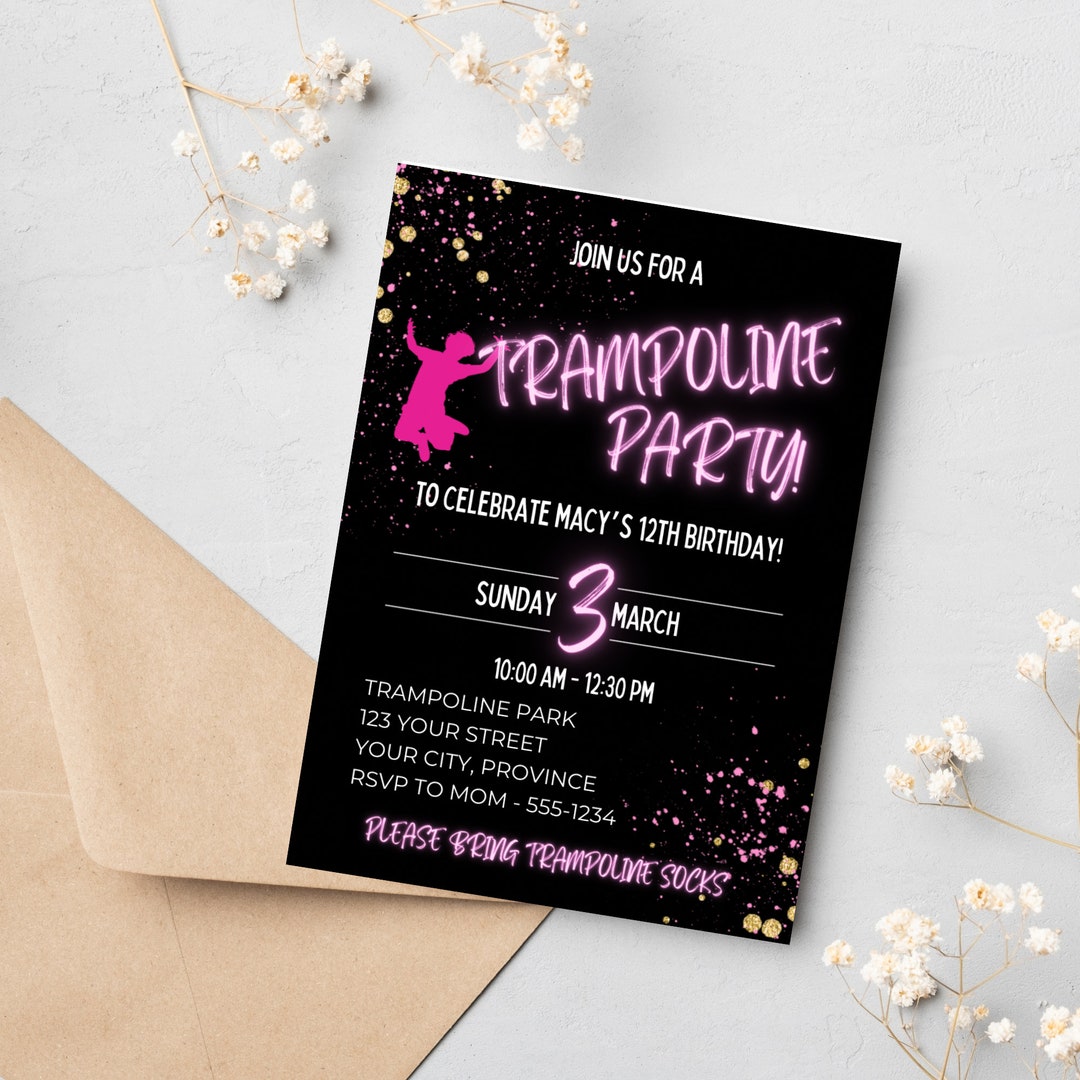 Trampoline Birthday Party Invitation - Jump Party Invitation - Bounce ...