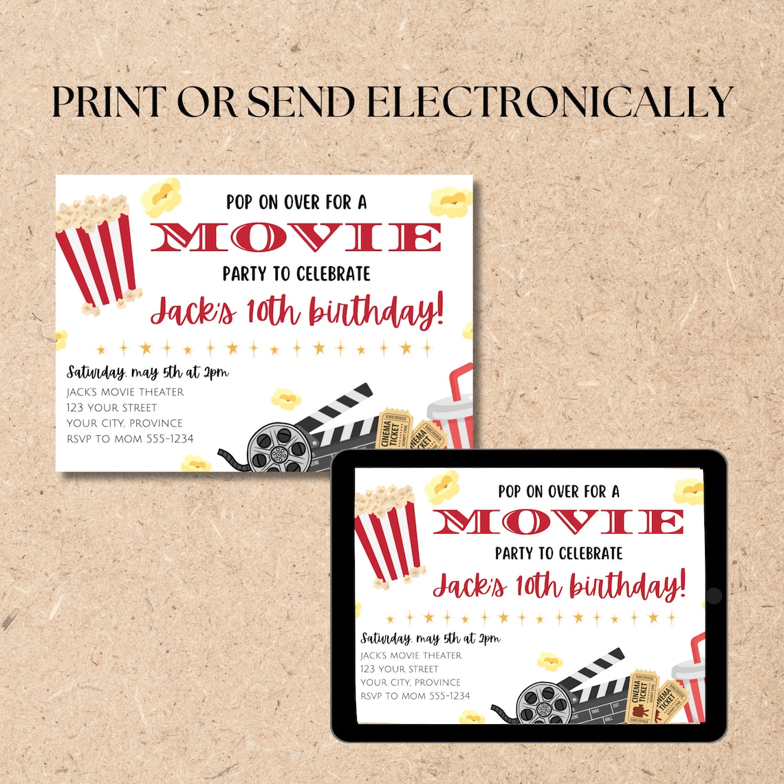 Movie Birthday Party Invitation - Movie Night Birthday - Cinema ...