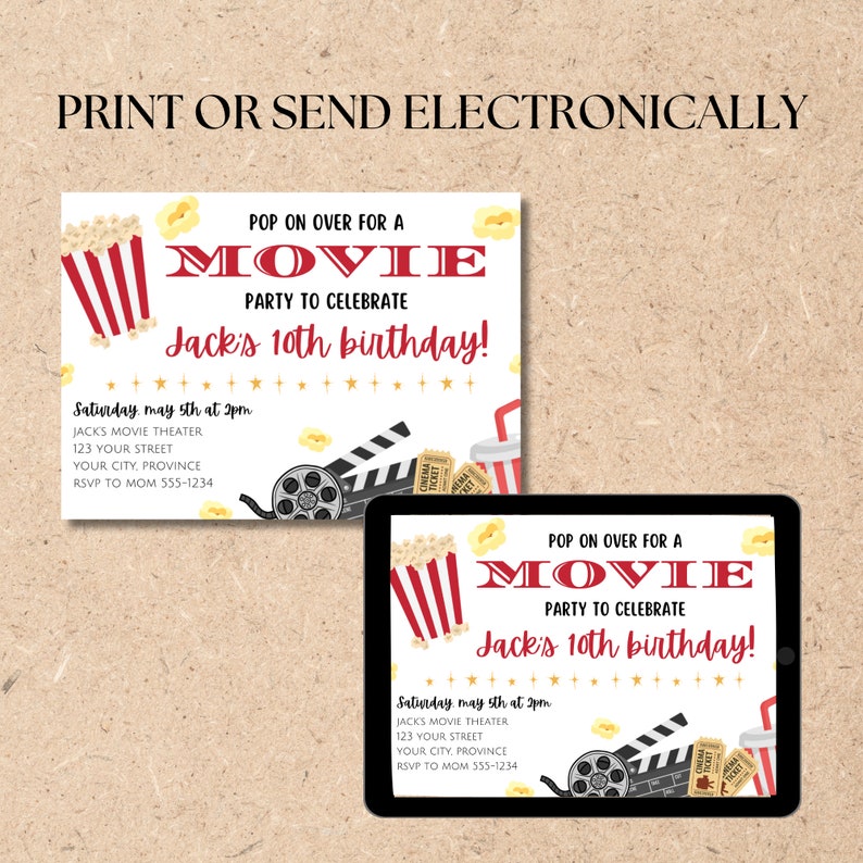 Movie Birthday Party Invitation - Movie Night Birthday - Cinema ...