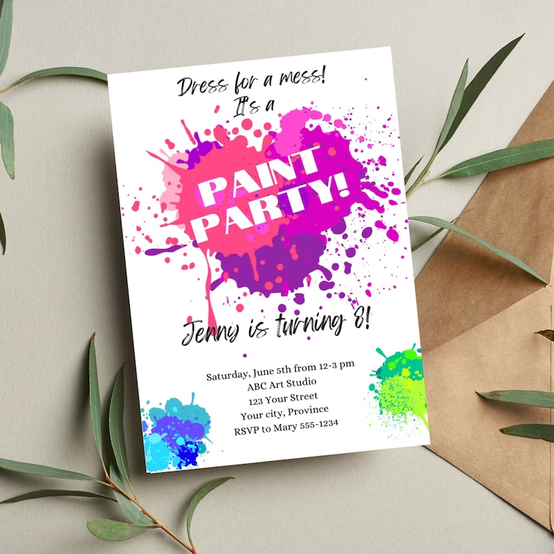Paint Party Birthday Invitation - Pink Paint - Art Party - Dress for a ...