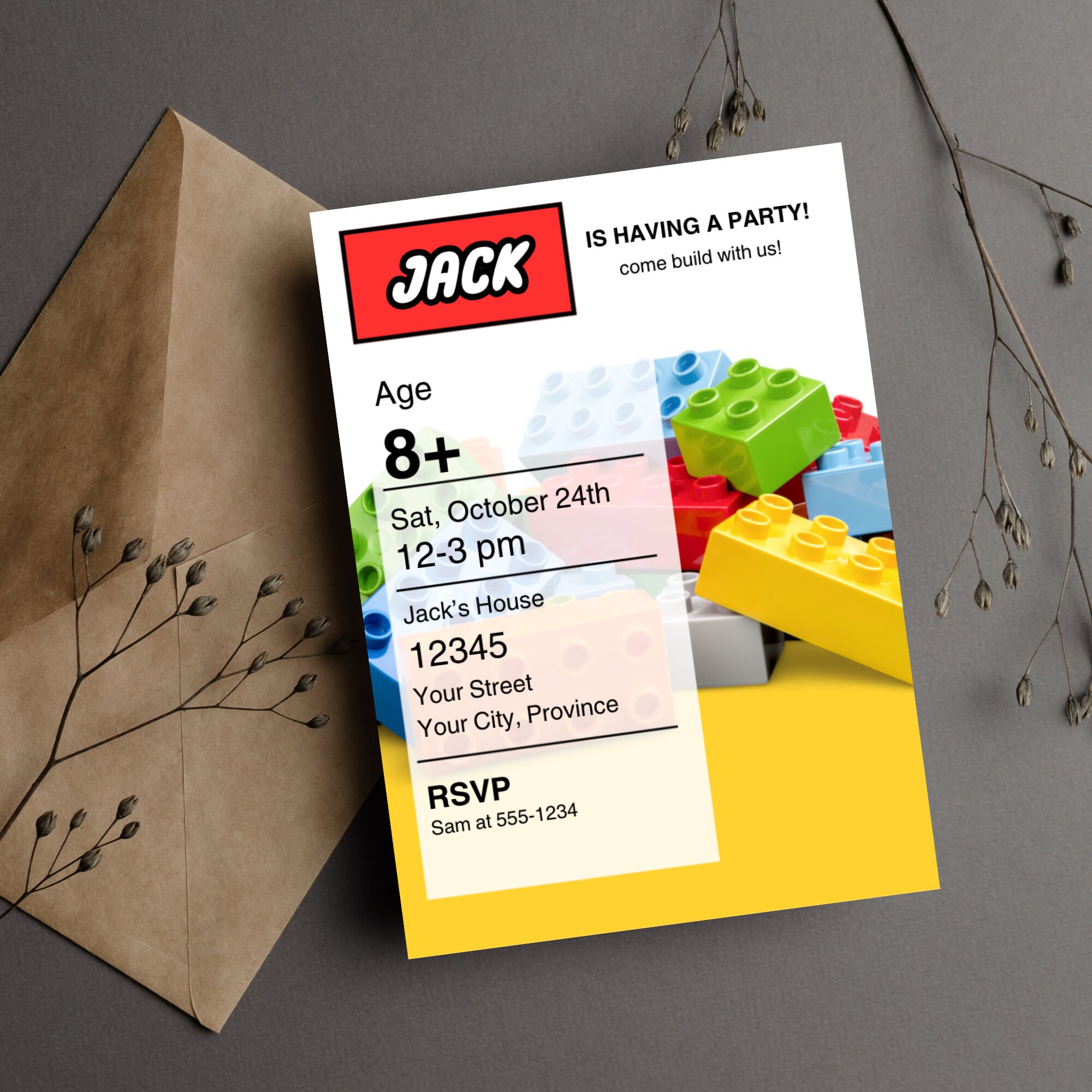 Building Blocks Birthday Invitation - Bricks Birthday Invitation ...