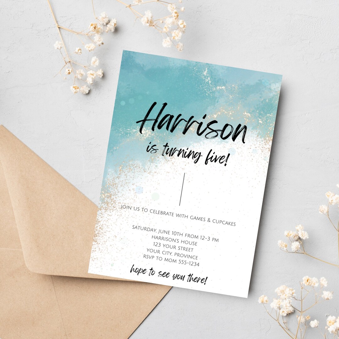 Blue Watercolor Birthday Invitation - Blue Ombre - Blue Watercolor ...