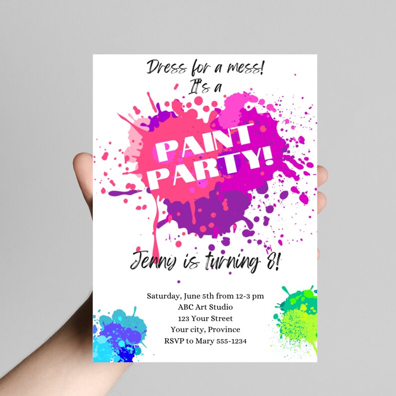 Paint Party Birthday Invitation - Pink Paint - Art Party - Dress for a ...