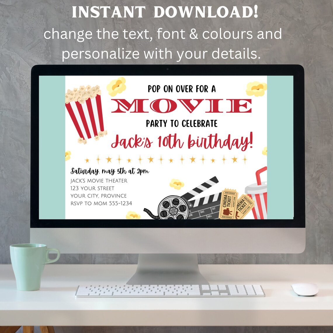 Movie Birthday Party Invitation - Movie Night Birthday - Cinema ...